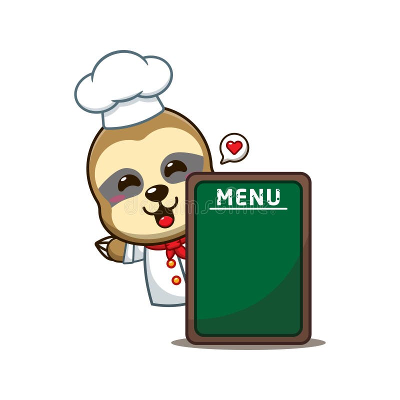 Chef Sloth Cartoon Vector with Dish. Stock Vector - Illustration of ...