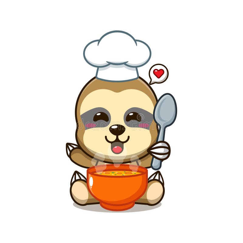 Chef Sloth Cartoon Vector with Soup. Stock Vector - Illustration of ...