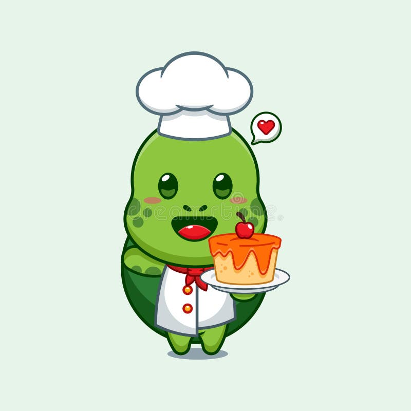 Chef Turtle Cartoon Vector with Cake. Stock Vector - Illustration of ...
