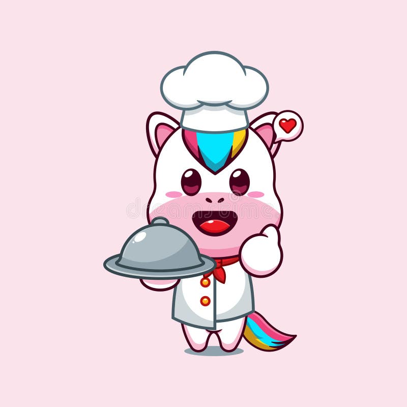Chef Unicorn Cartoon Vector with Dish. Stock Vector - Illustration of ...