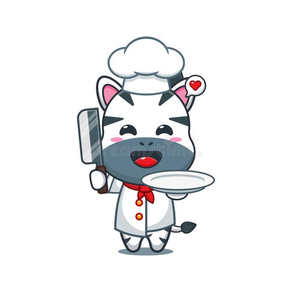 Chef Zebra Cartoon Vector with Knife and Plate. Stock Vector ...