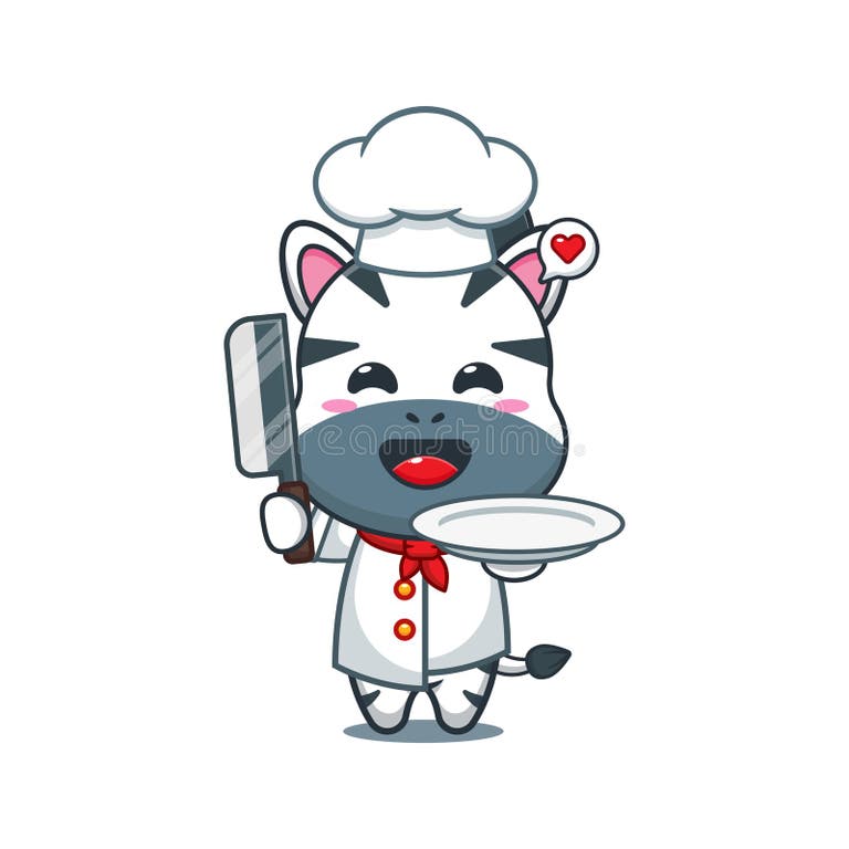 Chef Zebra Cartoon Vector with Knife and Plate. Stock Vector ...