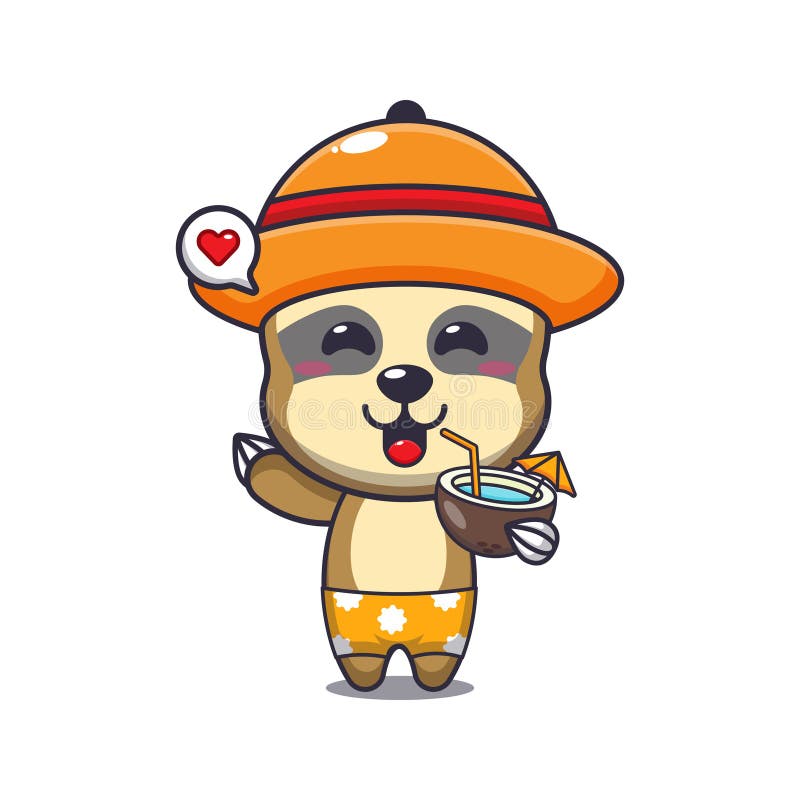 Cute Sloth Drink Coconut Cartoon Illustration. Stock Vector ...