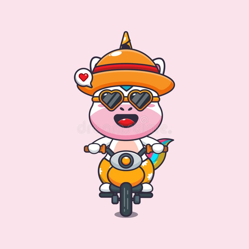 Cool Unicorn with Sunglasses Riding a Motorcycle in Summer Day. Stock ...