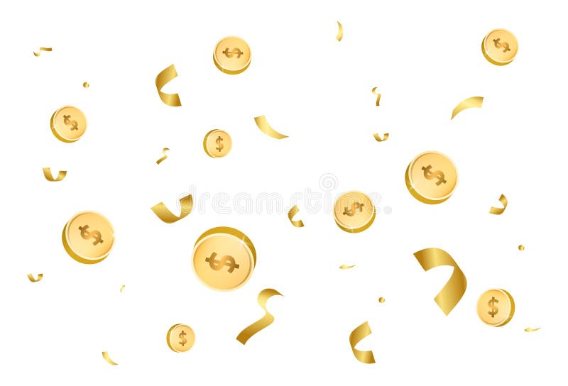 Flying Dollar Coins and Scattered Ribbons. Gold Color Stock Vector ...