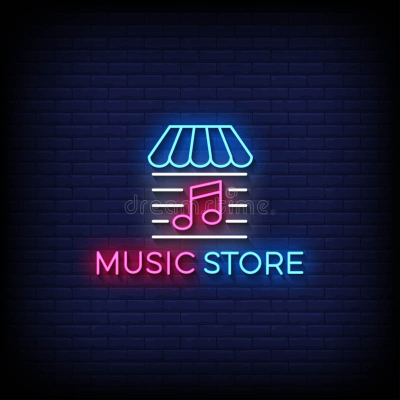 Neon Sign Music Store with Brick Wall Background Vector Stock Vector ...