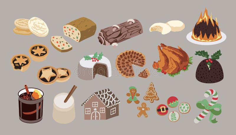 A Set of Illustrations for Christmas Food. Stock Vector - Illustration ...