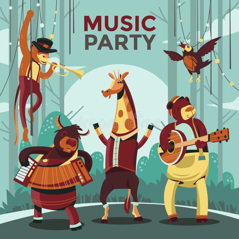Cute Whimsical Music Forest Animal Birthday Party Stock Vector ...