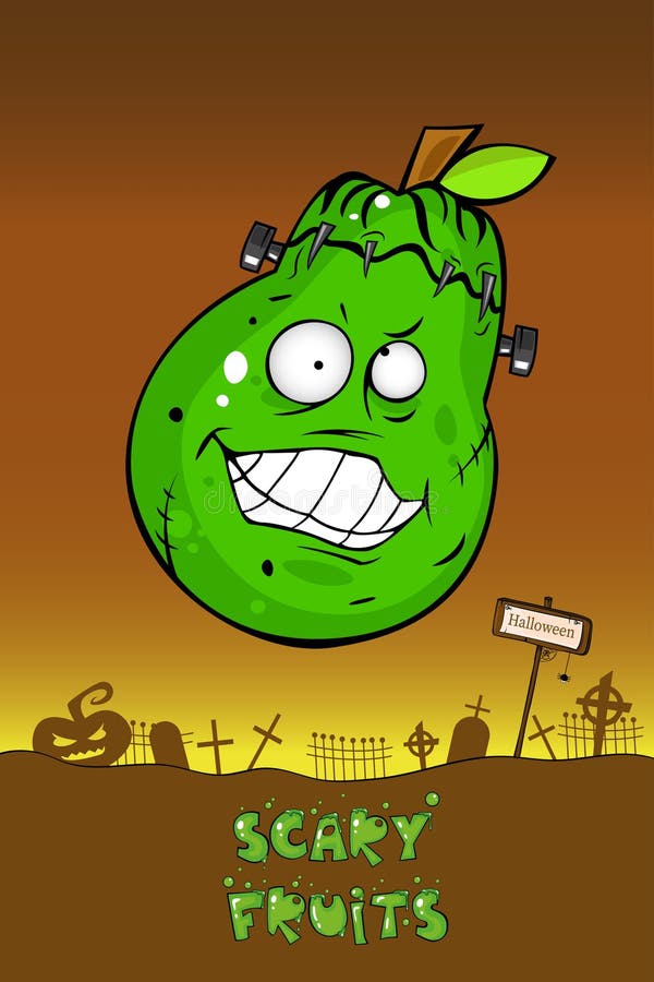 Cute Scary Fruit Collection As Halloween Monsters. Pear Character for ...