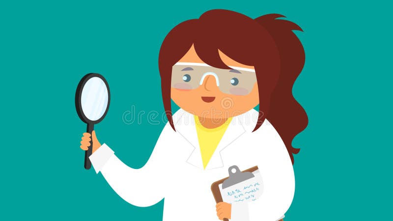 Scientist Woman with Magnifying Glass and Clipboard. Stock Vector ...