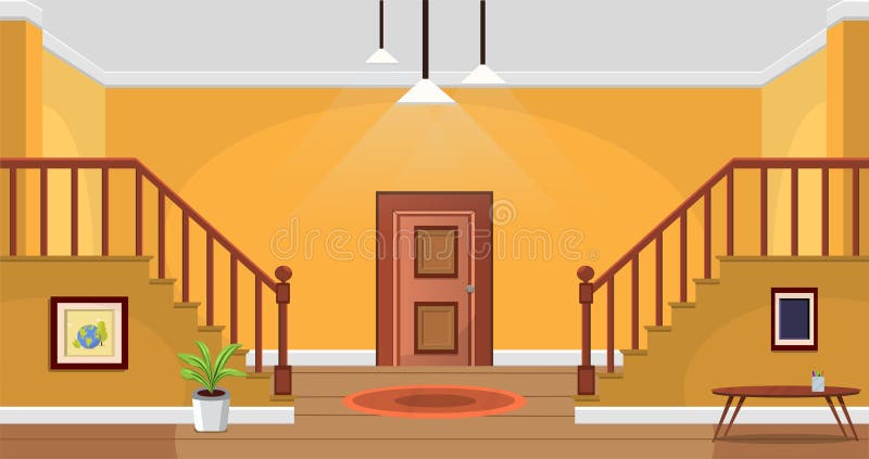 Room Interior, Cartoon Living Room, Big House with Furniture and Stairs ...