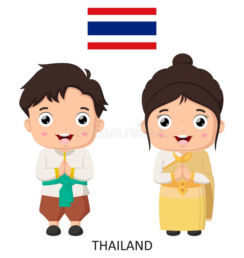 Cute Thailand Boy and Girl in National Clothes Stock Vector ...