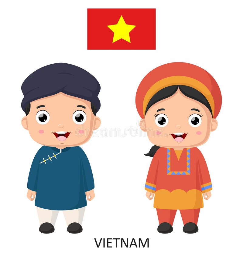 Vietnamese Traditional Costume Cartoon People Vietnamese Traditional