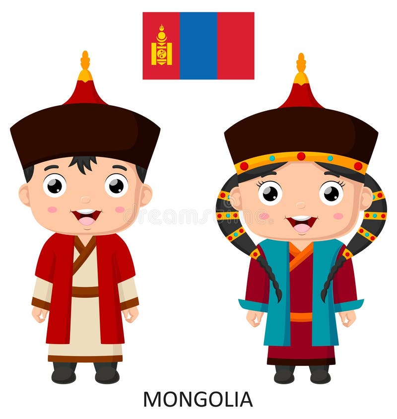 Cute Mongolian Boy and Girl in National Clothes Stock Vector ...