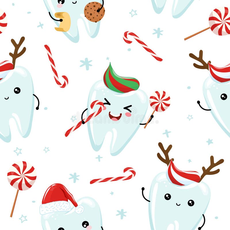 Christmas Pattern Witch Cute Molar Teeth - Funny Hand Drawn Doodle ...