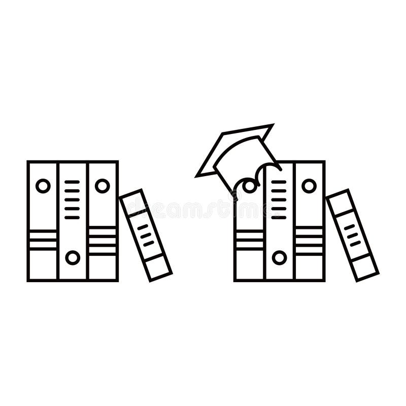 Books and Graduation Cap Line Style Icon Design, Education Literature ...