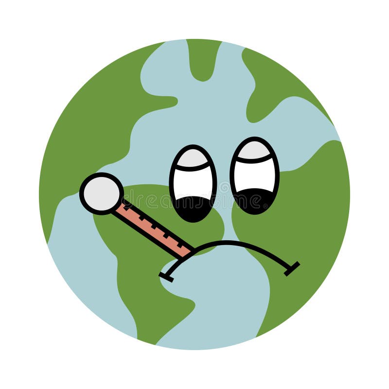 Planet Earth with Thermometer Kawaii Character Icon. Planet Earth is in ...