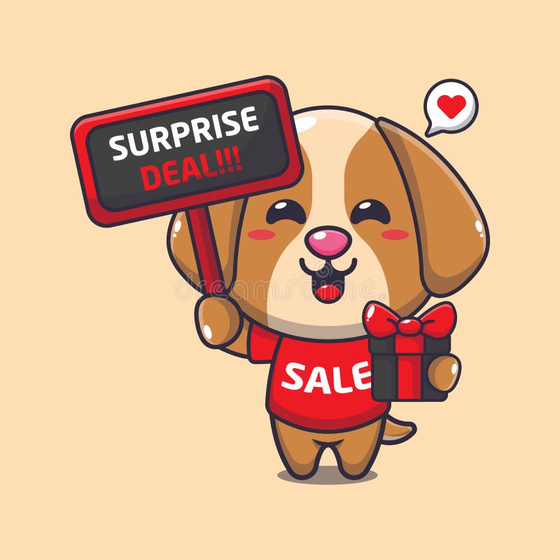 Cute Dog with Promotion Sign and Gift Box in Black Friday Sale Cartoon ...