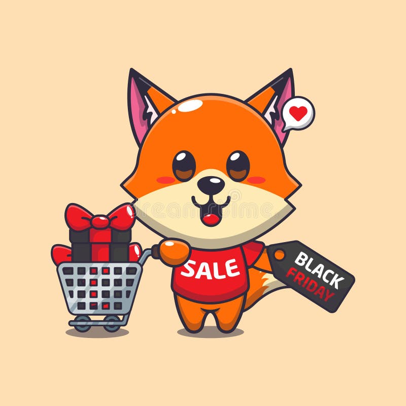 Cute Fox with Shopping Cart and Discount Coupon Black Friday Sale ...