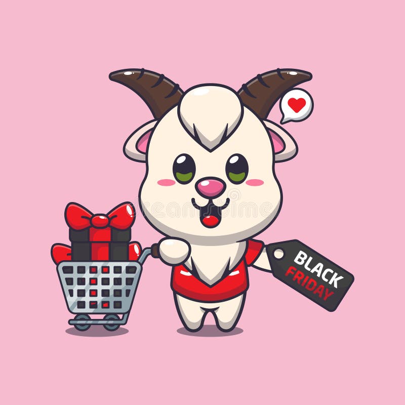 Cute Goat with Shopping Cart and Discount Coupon Black Friday Sale ...