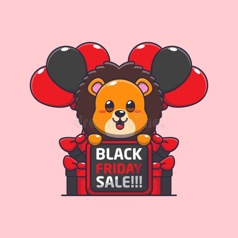 Cute Lion Happy in Black Friday Sale Cartoon Vector Illustration. Stock ...