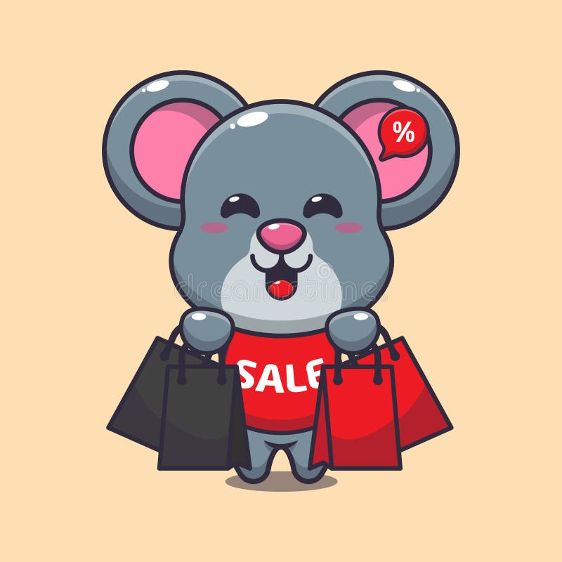 Cute Mouse with Shopping Bag in Black Friday Sale Cartoon Vector ...