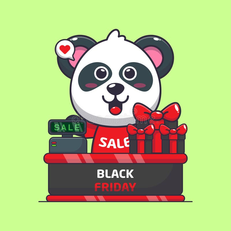 Cute Panda with Cashier Table in Black Friday Sale Cartoon Vector ...