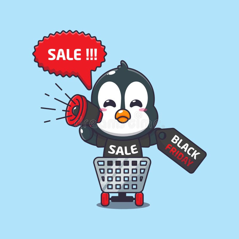 Cute Penguin in Shopping Cart is Promoting Black Friday Sale with ...