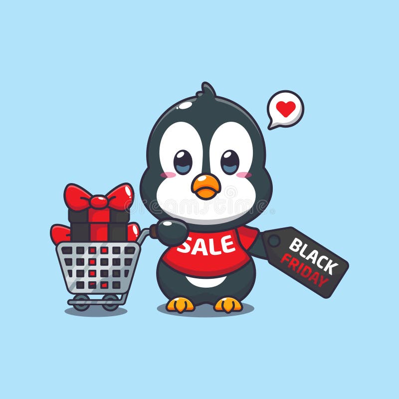 Cute Penguin with Shopping Cart and Discount Coupon Black Friday Sale ...