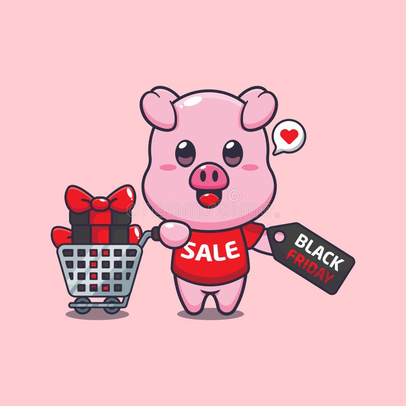 Cute Pig with Shopping Cart and Discount Coupon Black Friday Sale ...