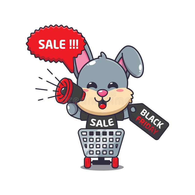 Cute Rabbit in Shopping Cart is Promoting Black Friday Sale with ...