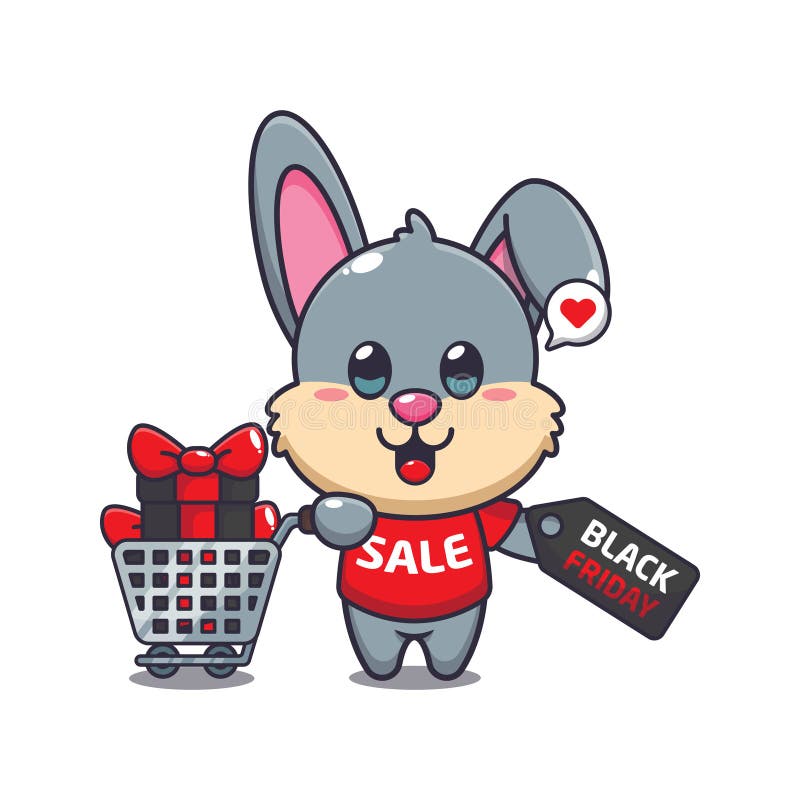 Cute Rabbit with Shopping Cart and Discount Coupon Black Friday Sale ...