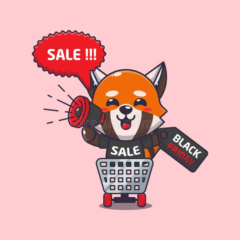 Cute Red Panda in Shopping Cart is Promoting Black Friday Sale with ...