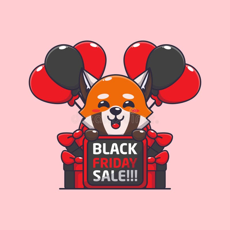 Cute Red Panda Happy in Black Friday Sale Cartoon Vector Illustration ...