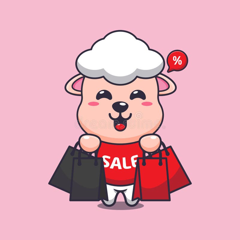 Cute Sheep with Shopping Bag in Black Friday Sale Cartoon Vector ...