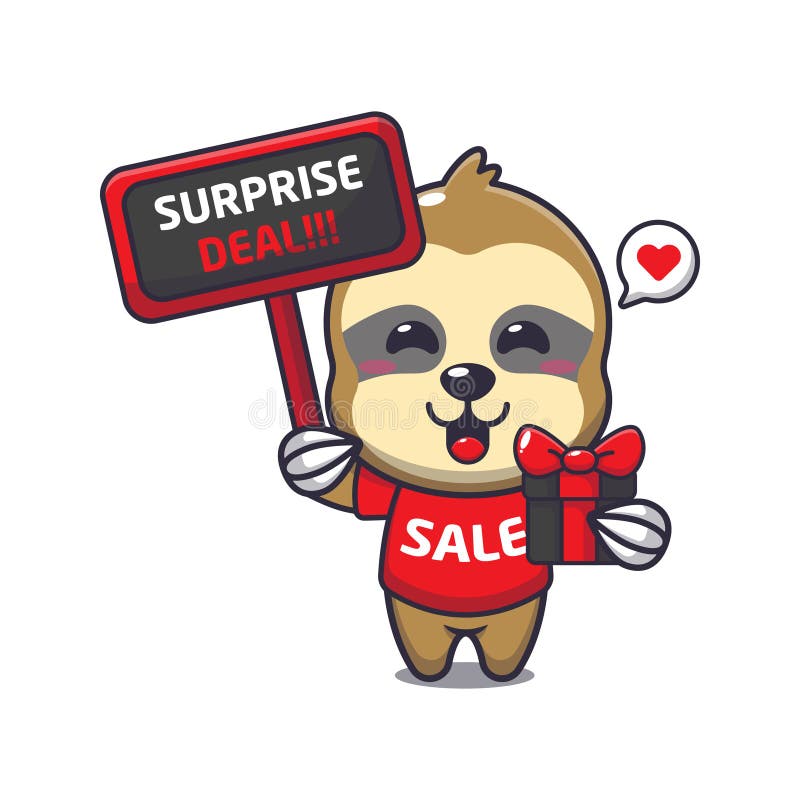 Cute Sloth with Promotion Sign and Gift Box in Black Friday Sale ...