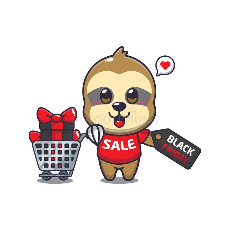 Cute Sloth with Shopping Cart and Discount Coupon Black Friday Sale ...