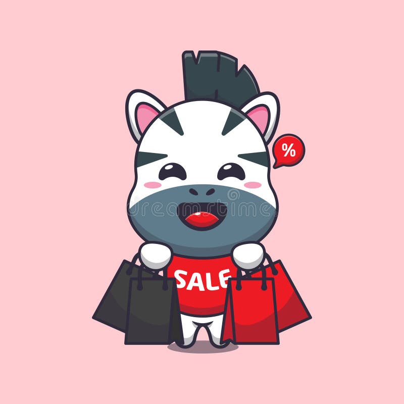 Cute Zebra with Shopping Bag in Black Friday Sale Cartoon Vector ...