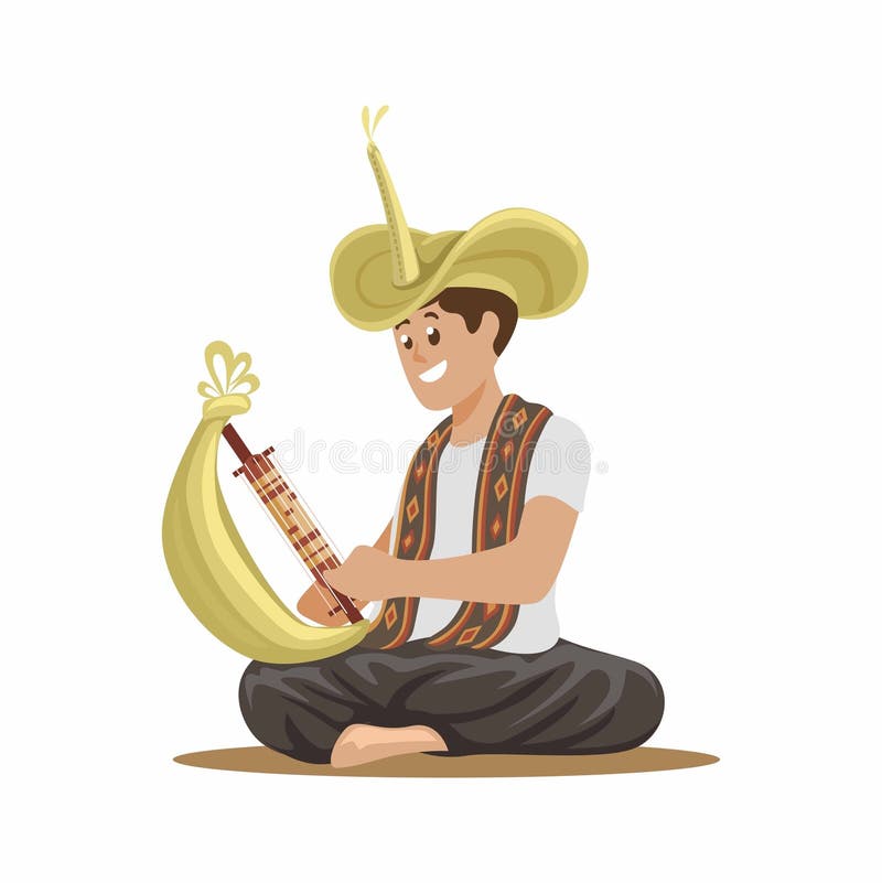 Man Playing Sasando Traditional Music Instrument from Indonesia Cartoon ...