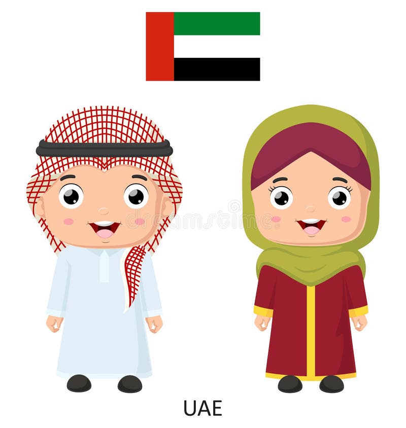 Cute United Arab Emirates Boy and Girl in National Clothes Stock Vector ...
