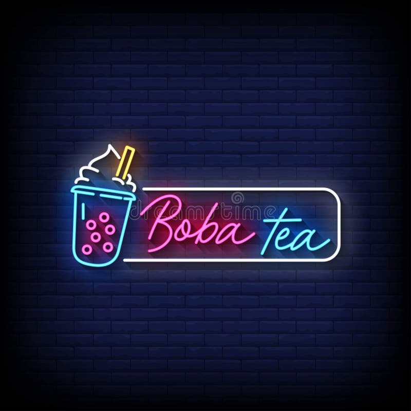 Neon Sign Boba Tea with Brick Wall Background Vector Stock Vector ...
