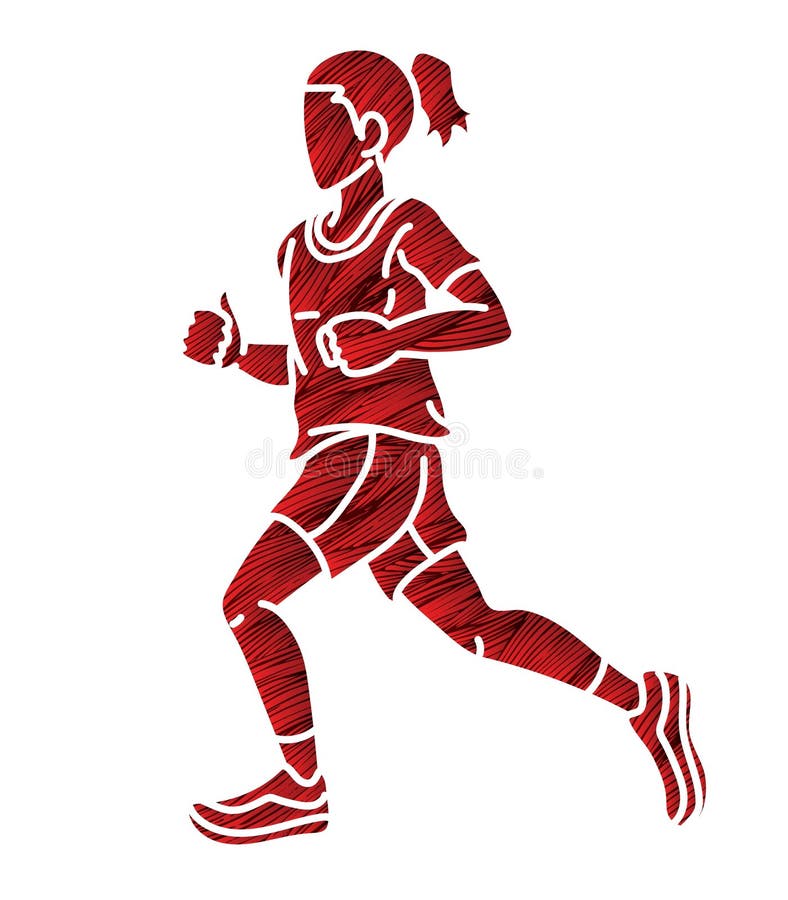 A Girl Start Running Action Jogging Movement Cartoon Sport Graphic ...