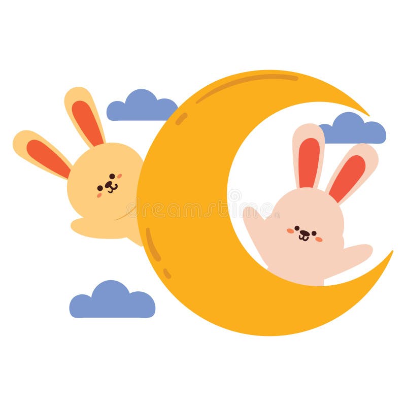 Hand Drawing Cartoon Bunny with the Moon Stock Vector - Illustration of ...