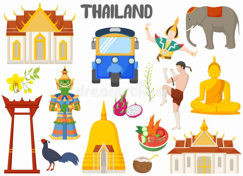 Set of Thailand Famous Landmarks Stock Vector - Illustration of bangkok ...