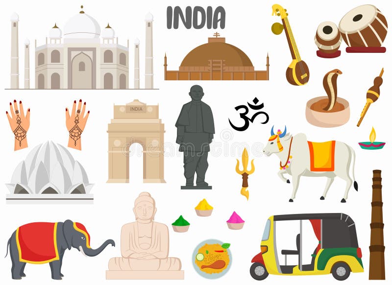 India Famous Landmarks by Silhouette Line Style Stock Vector ...