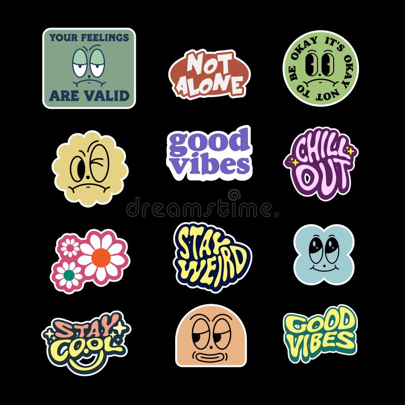 Cute Vintage Sticker Pack Aesthetic Quotes Print Design Templates Stock ...