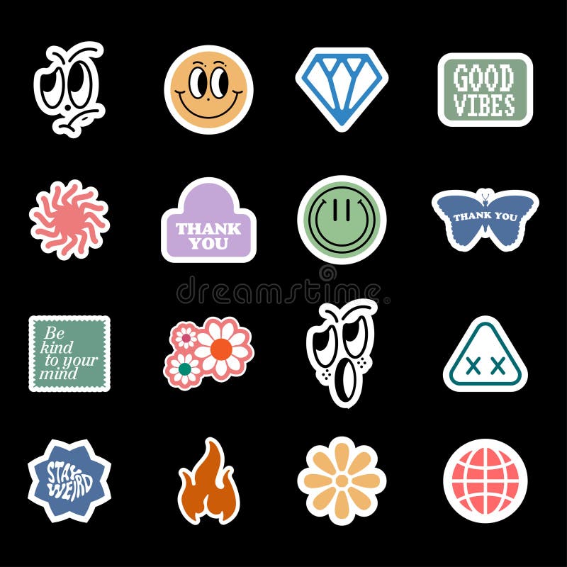 Cute Vintage Sticker Pack Aesthetic Quotes Print Design Templates Stock ...
