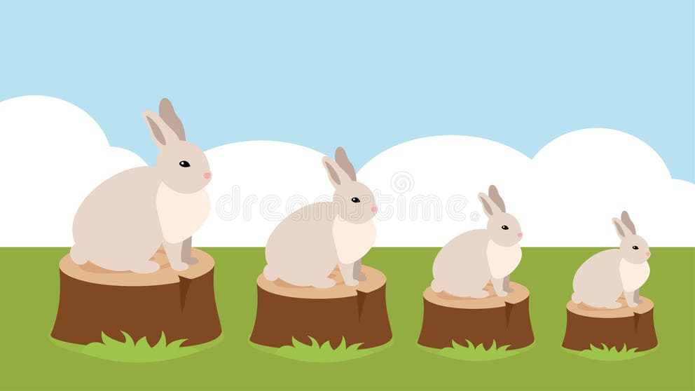 Rabbits on a Stump. Vector Illustration Stock Vector - Illustration of ...