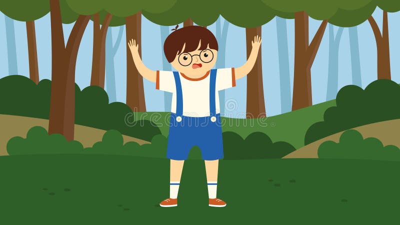 Boy in the Forest. Vector Illustration in Flat Style Stock Vector ...