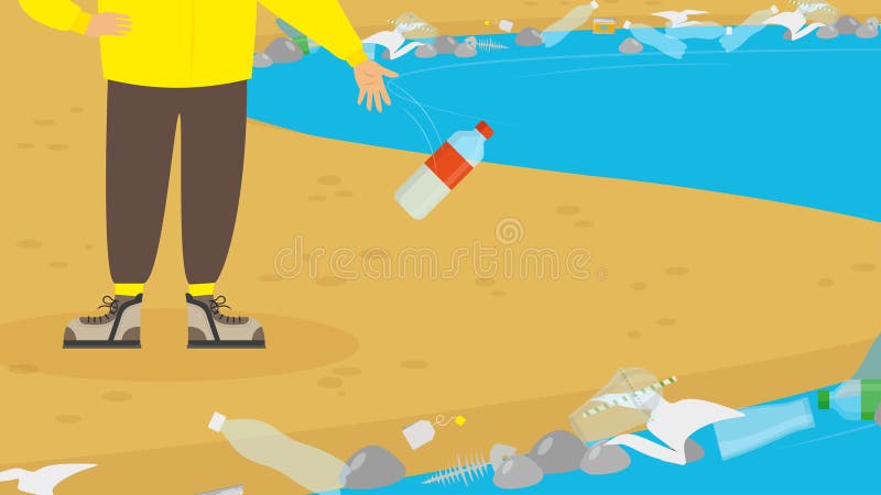 Volunteer Collecting Garbage on the Beach. Stock Vector - Illustration ...